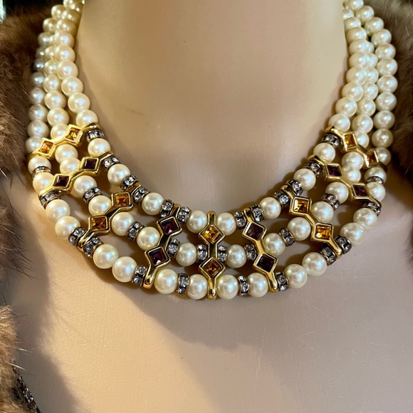 Majorica | Jewelry | Vtg Majorca Stunning Triple Strand Pearls Citrine ...